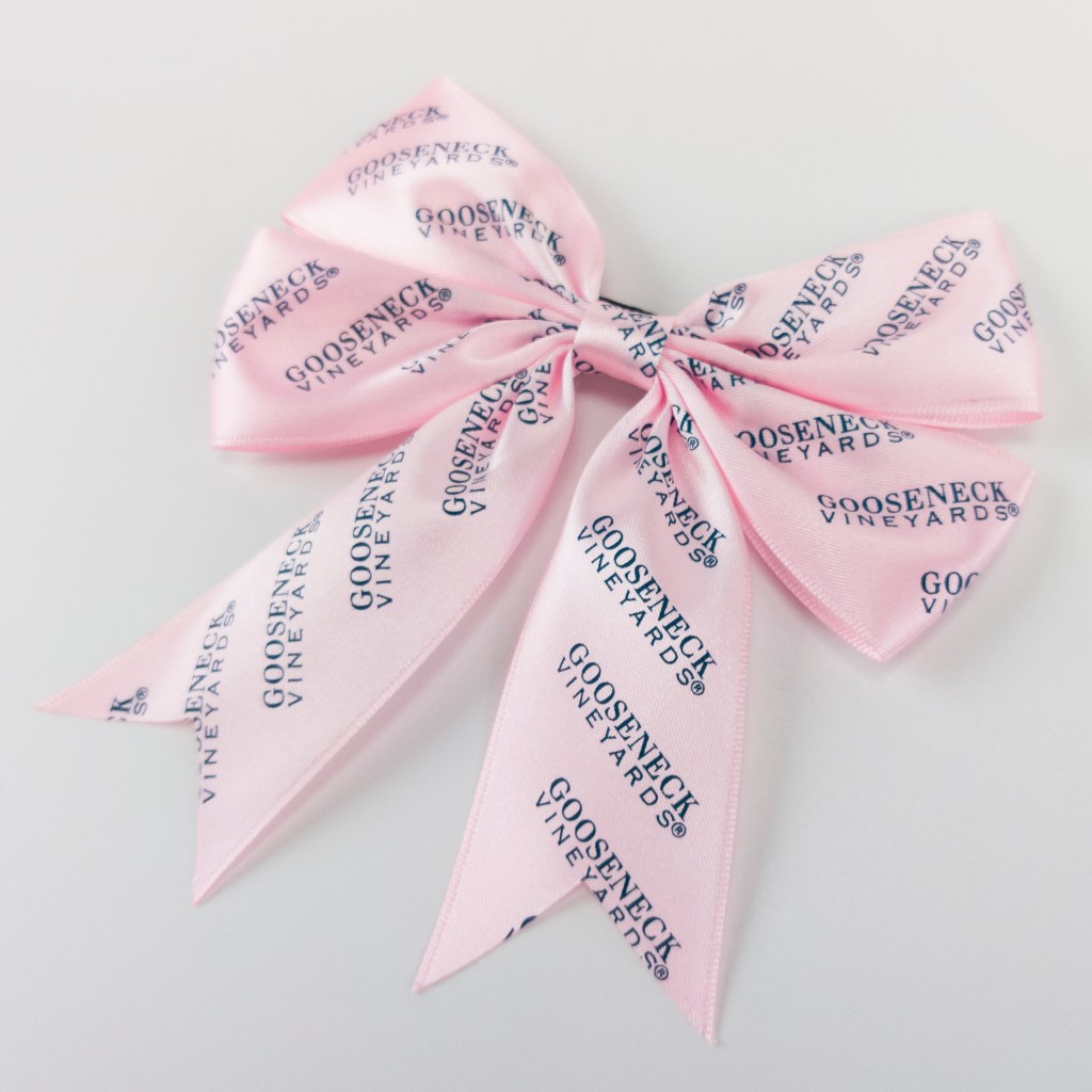 Handmade Pre-tied ribbon bow printed logo with elastic loop